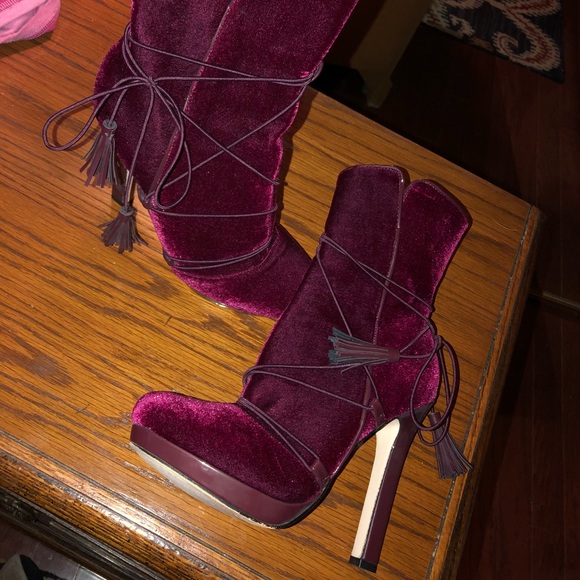 Shoe Dazzle | Shoes | Red Velvet Boots | Poshmark
